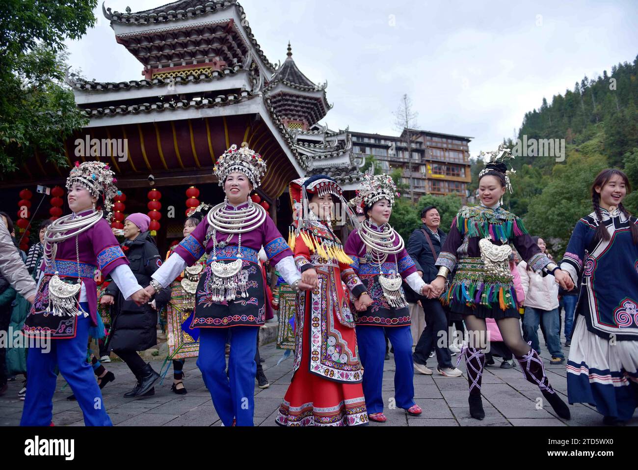 People from the Dong ethnic group are wearing costumes to celebrate the ...