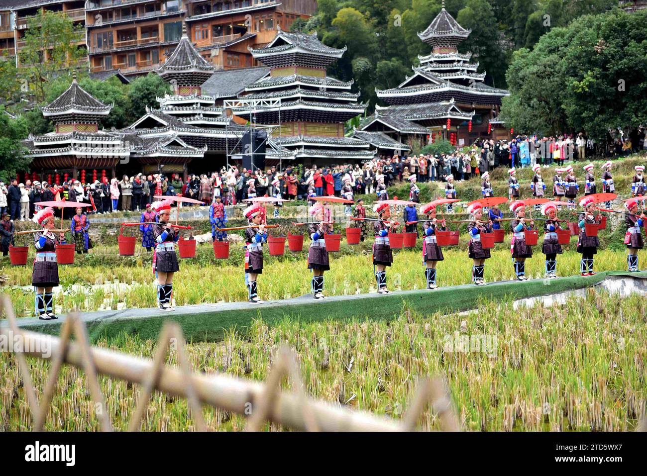 People from the Dong ethnic group are wearing costumes to celebrate the ...