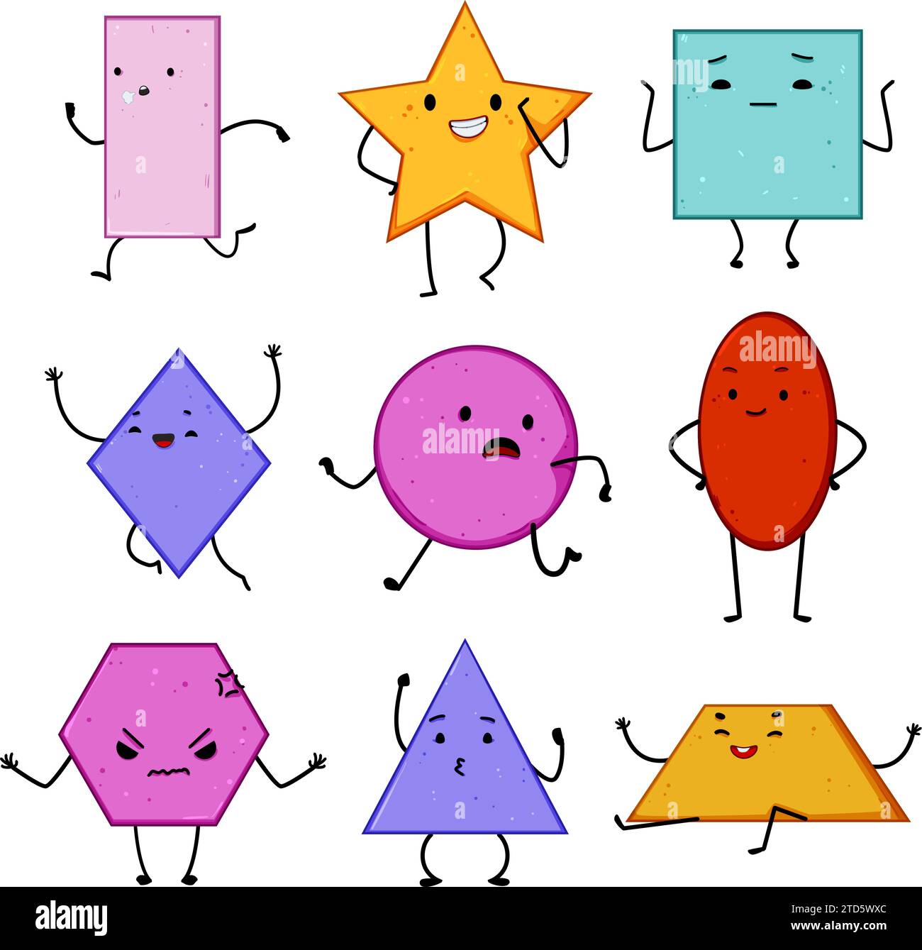 geometric shape character set cartoon vector illustration Stock Vector ...