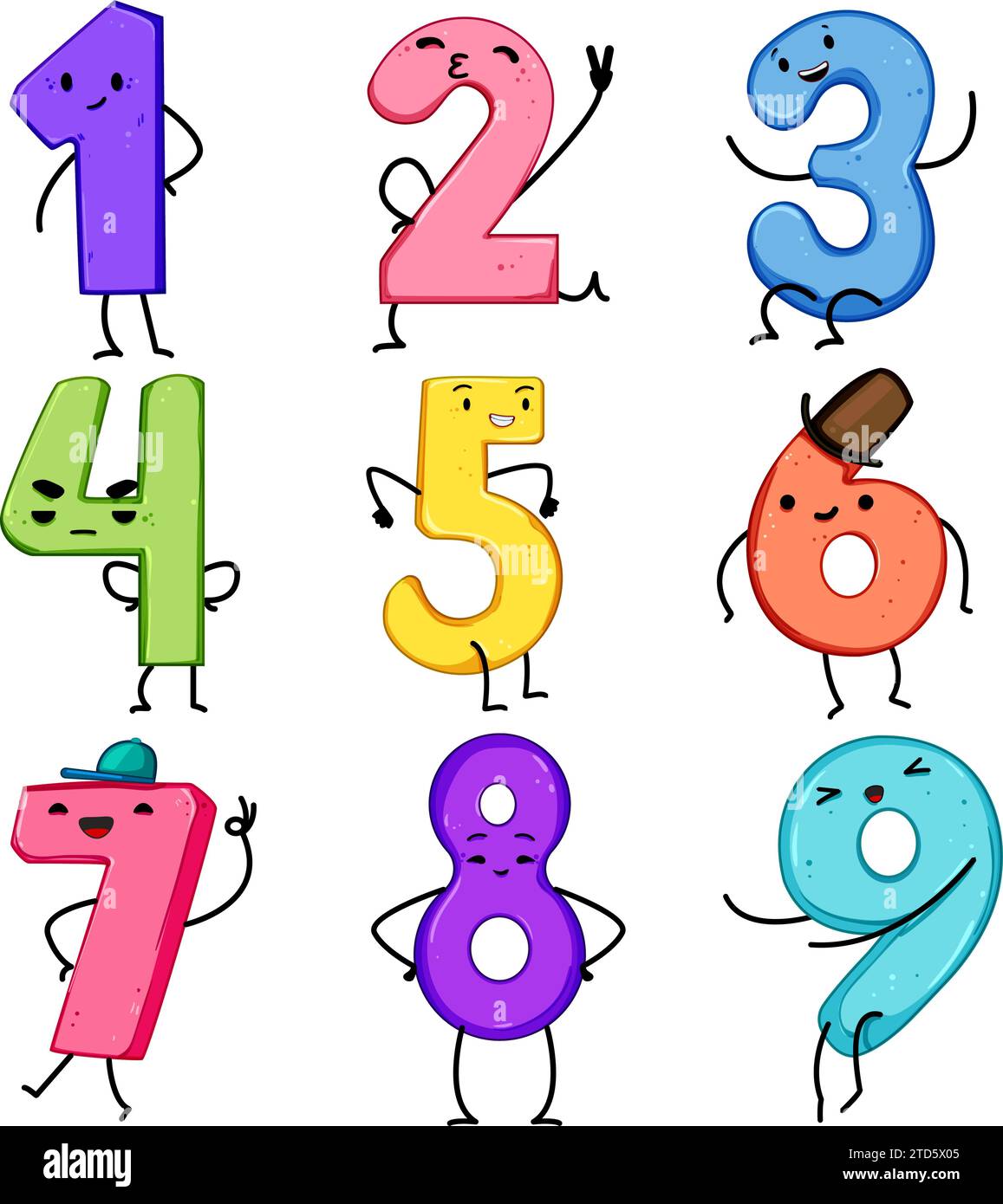 number character set cartoon vector illustration Stock Vector Image ...