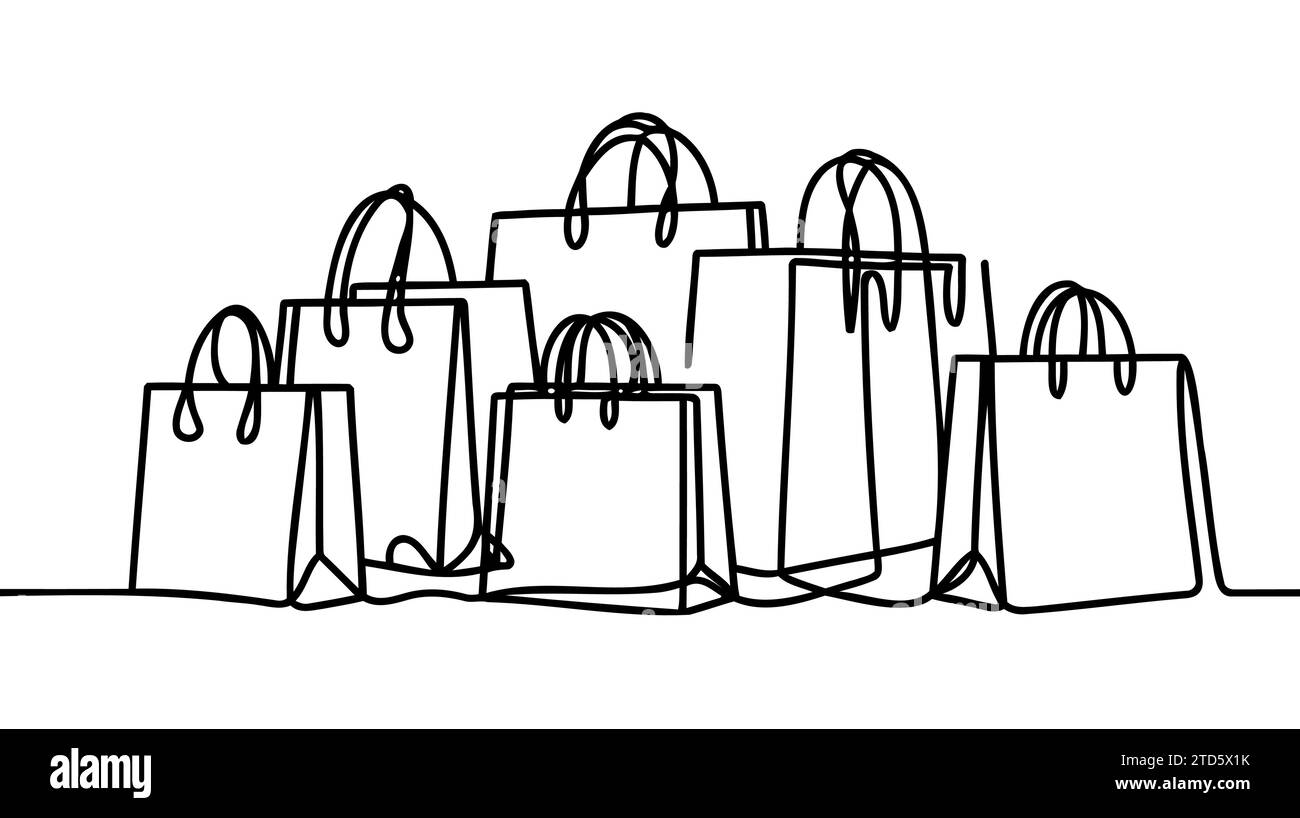 Shopping bag in continuous line art drawing style. Paper package ...