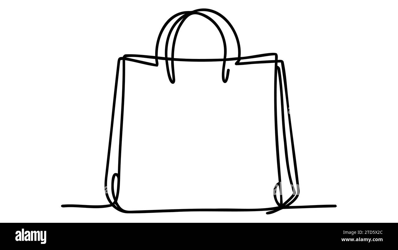 Shopping bag in continuous line art drawing style. Paper package ...