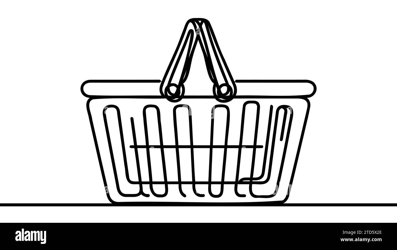 Shopping cart continuous one art line drawing. Online shopping basket ...