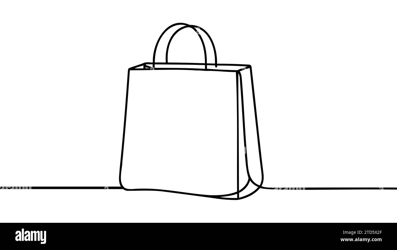 Shopping bag in continuous line art drawing style. Paper package ...