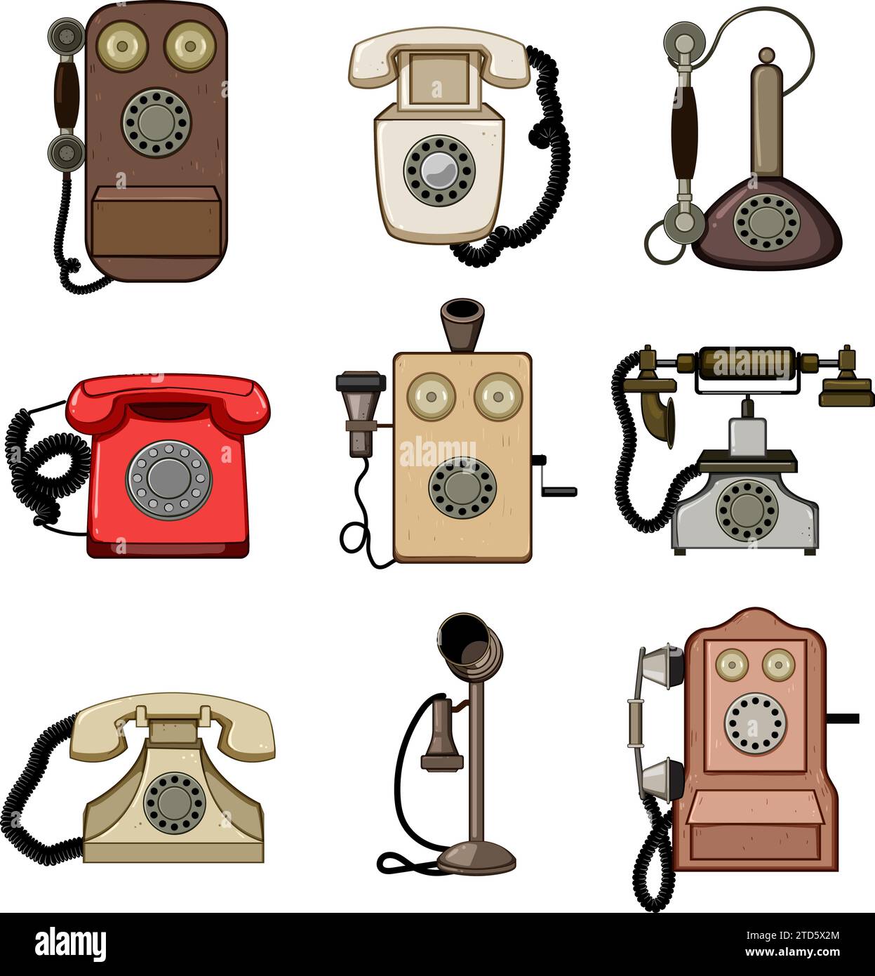 telephone retro set cartoon vector illustration Stock Vector Image ...