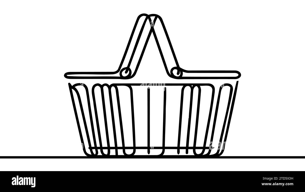 Shopping cart continuous one art line drawing. Online shopping basket ...