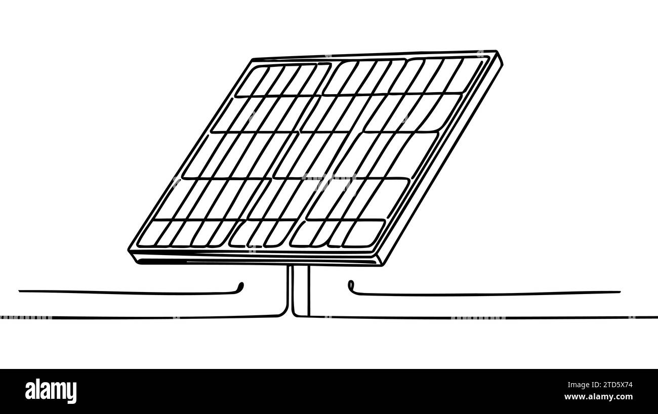 One continuous line drawing of Solar panel with sun. Green clean energy ...