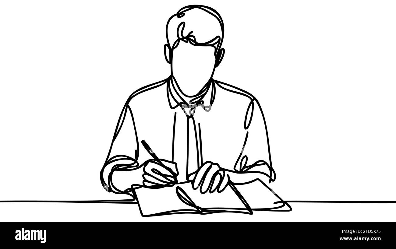 Man work writing. One line continuous single line art vector ...