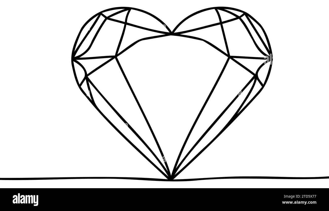 Diamond love shape one line continuous concept banner. Hand drawn ...