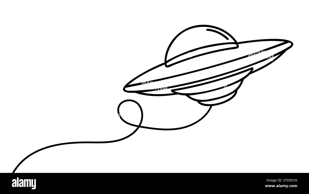 Continuous one line drawing UFO. Unidentified flying object. Outer ...