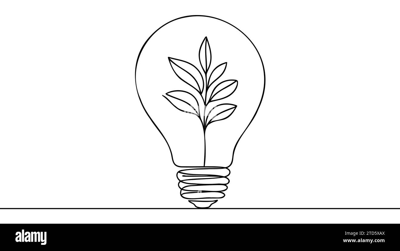 Plant inside Lightbulb in one line drawing. Creative concept of Green ...