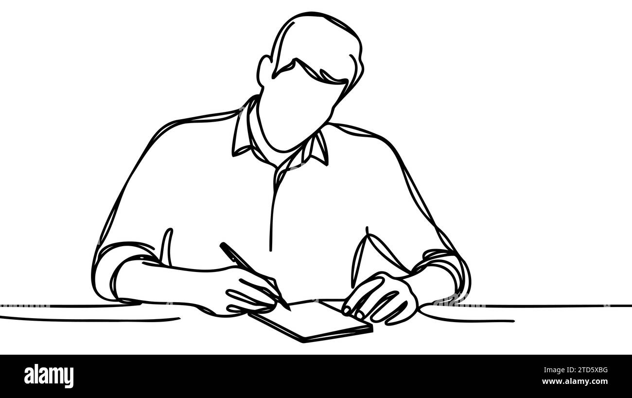 Man work writing. One line continuous single line art vector ...