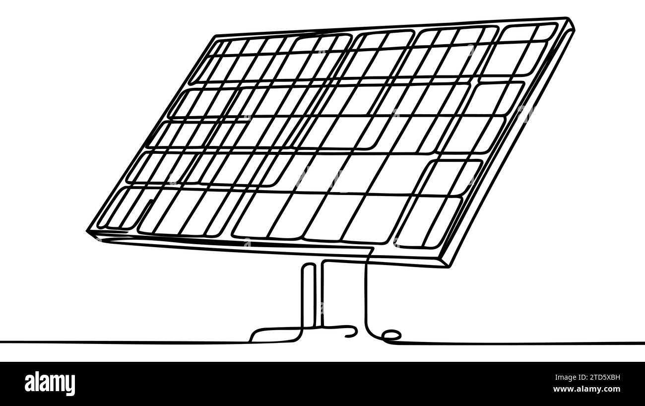 One continuous line drawing of Solar panel with sun. Green clean energy ...