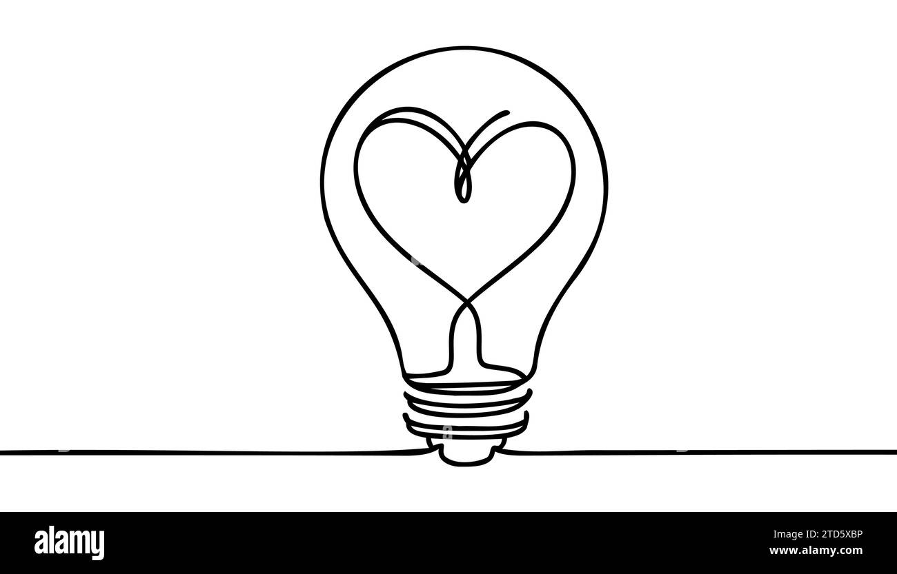 One continuous line drawing of shining lightbulb with power love icon ...