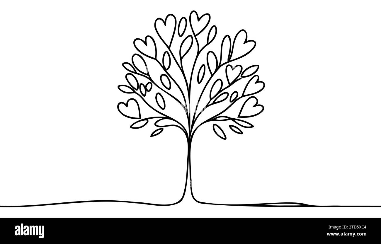 Love tree with hearts one line vector illustration Stock Vector Image ...