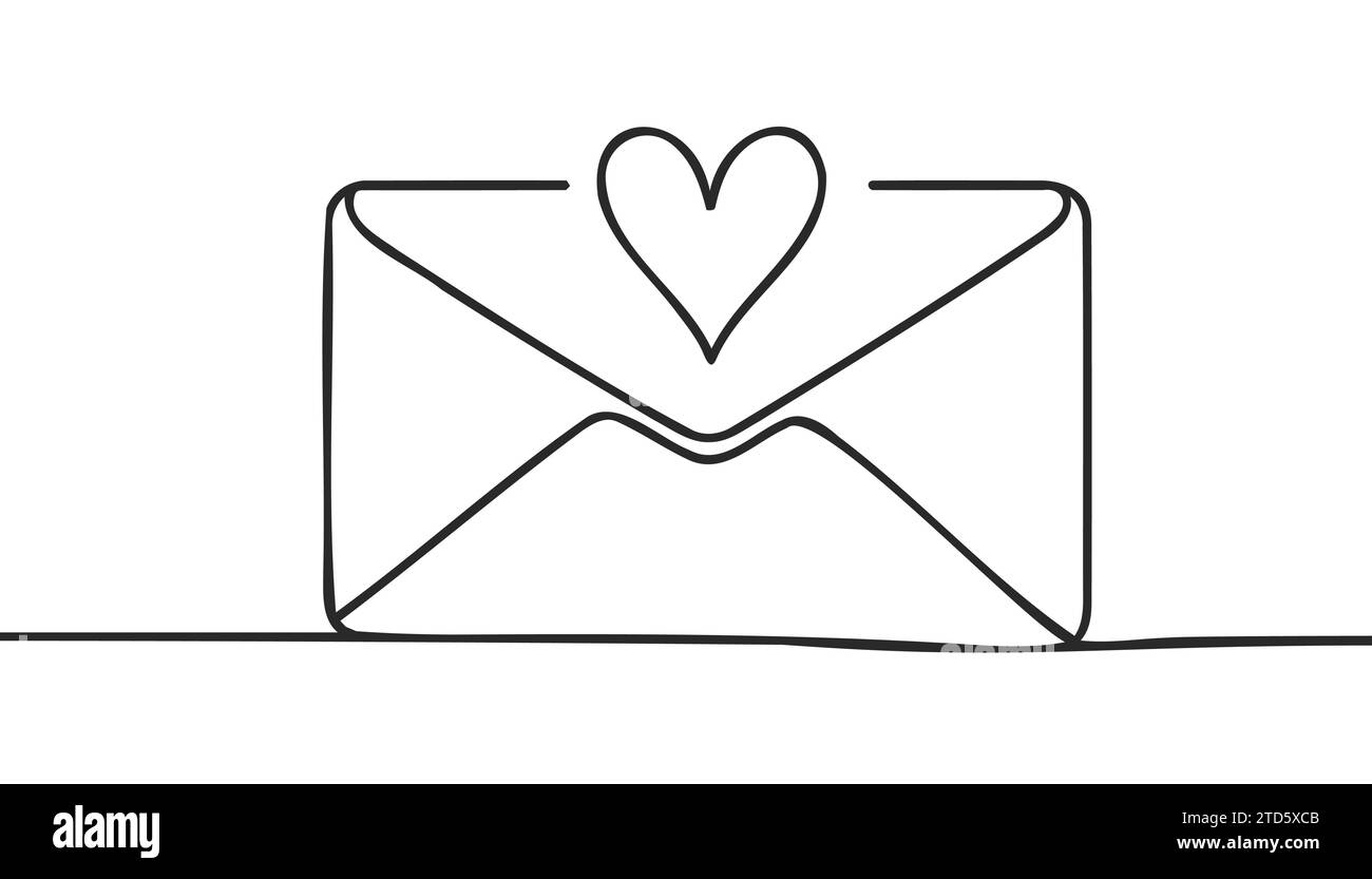 Continuous line drawing of envelope with heart. Valentine's day ...