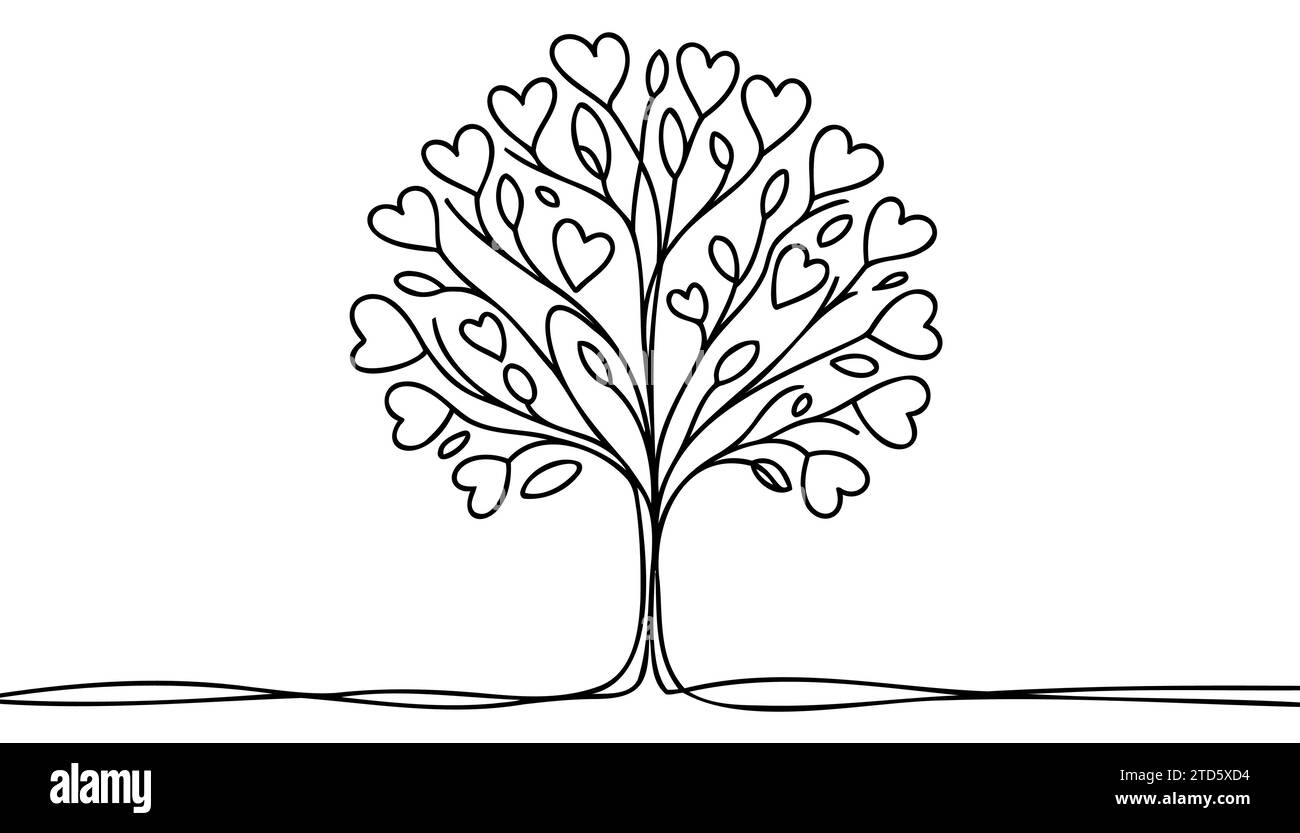 Love tree with hearts one line vector illustration Stock Vector Image ...