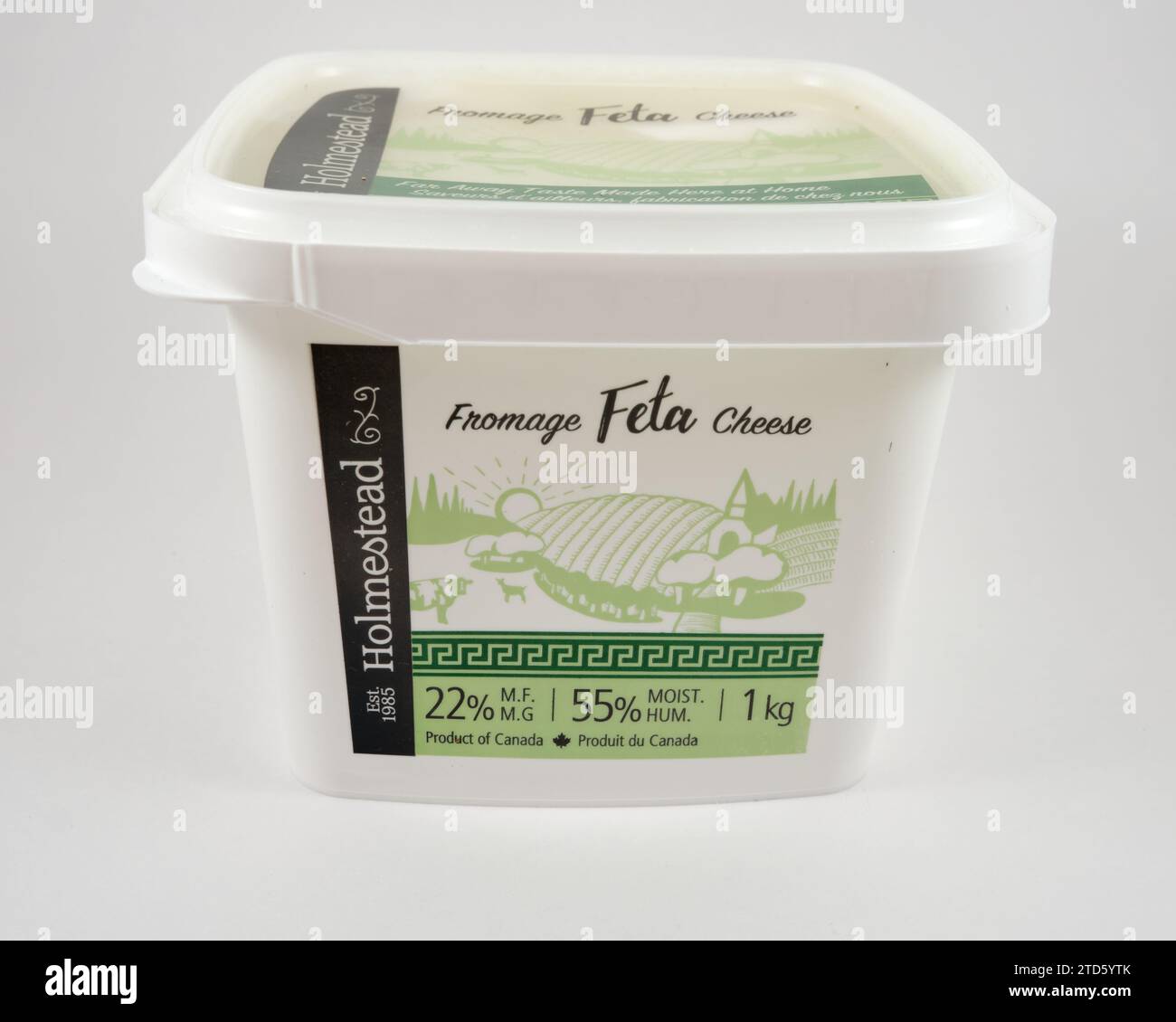 Nova Scotia Local made Homestead Feta Cheese container of one kg Stock ...