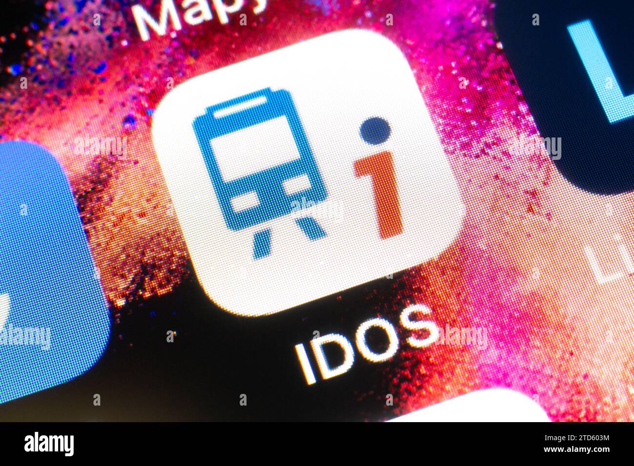 OSTRAVA, CZECH REPUBLIC - AUGUST 2, 2023: Icon of mobile app IDOS used to search for public ...