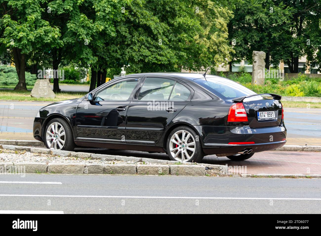 OSTRAVA, CZECH REPUBLIC - JULY 5, 2023: Black sport Skoda Octavia RS ...