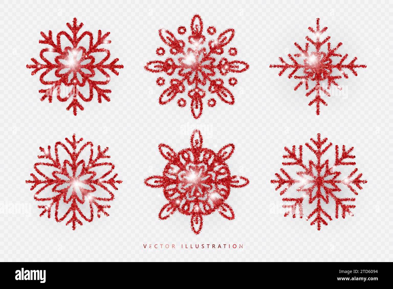 Set of red glitter snowflakes. Christmas, Winter symbol. Vector ...