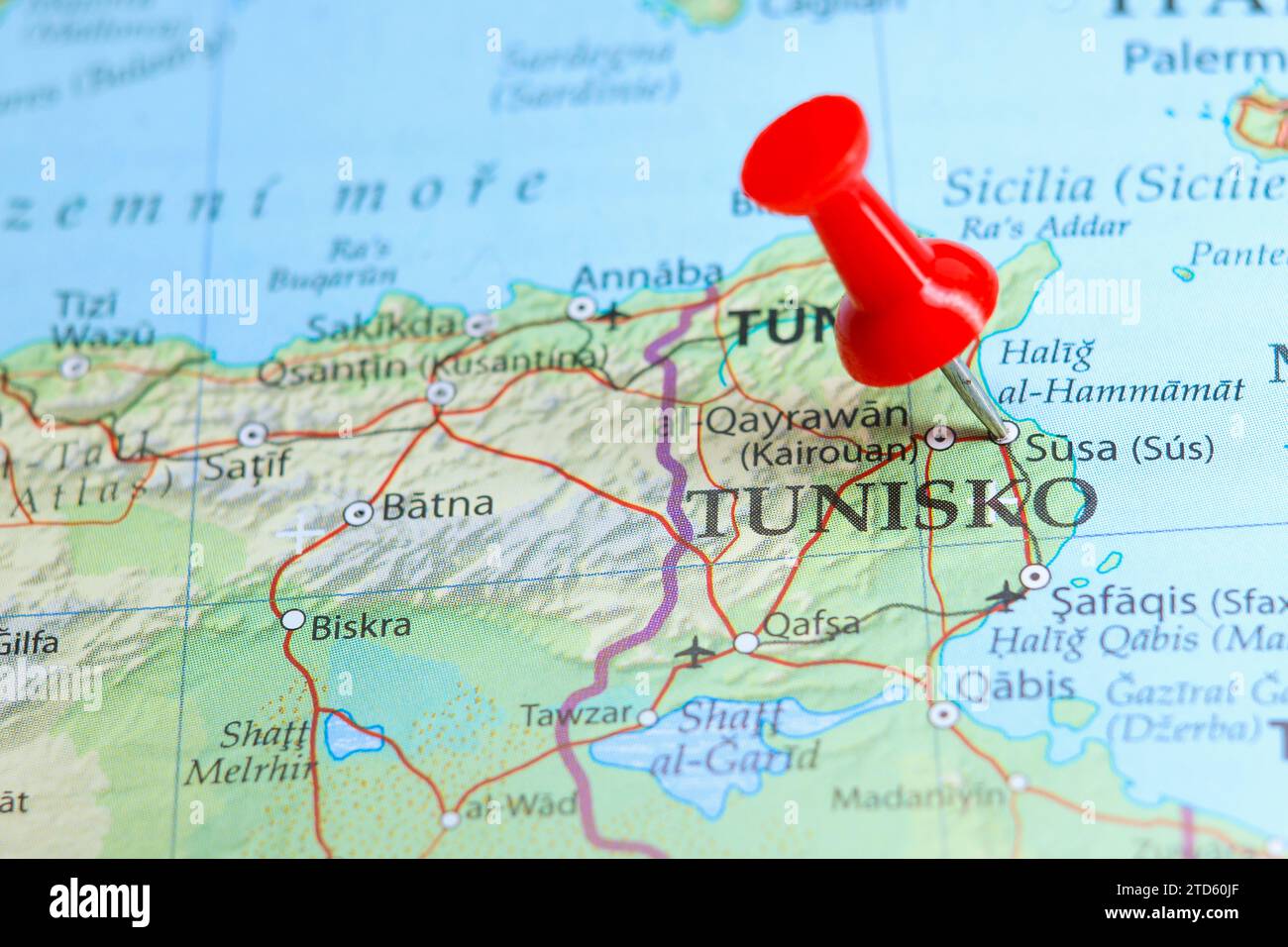 Susa, Tunisia pin on map. Sus Stock Photo - Alamy
