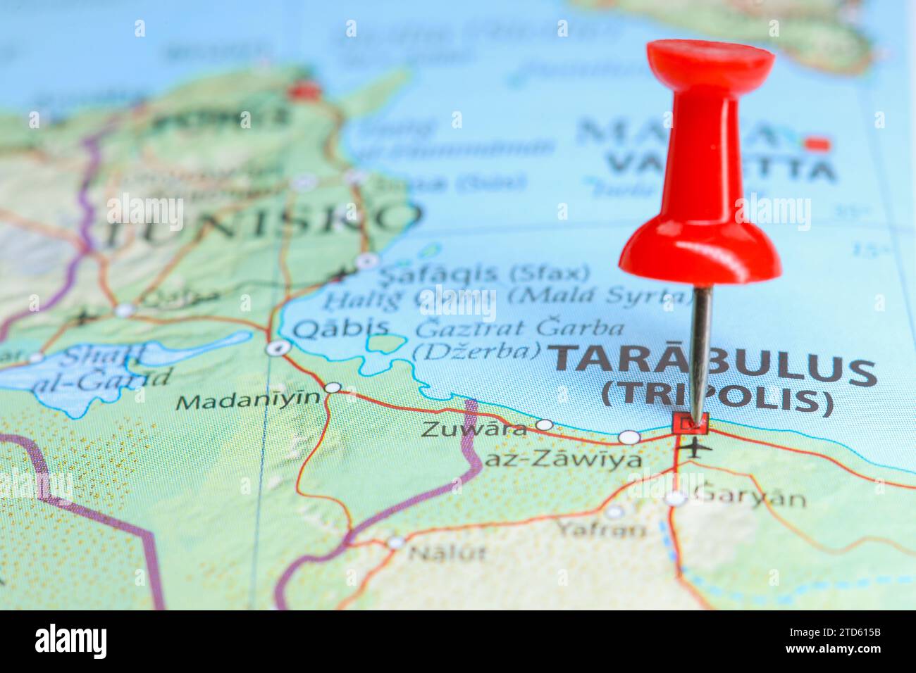 Tarabulus, Libya pin on map. Tripolis Stock Photo - Alamy