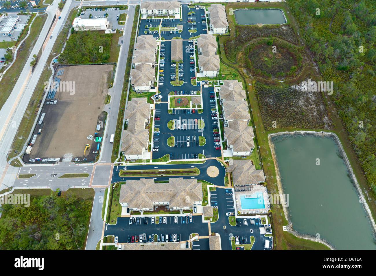 Aerial view of american apartment buildings in Florida residential area ...