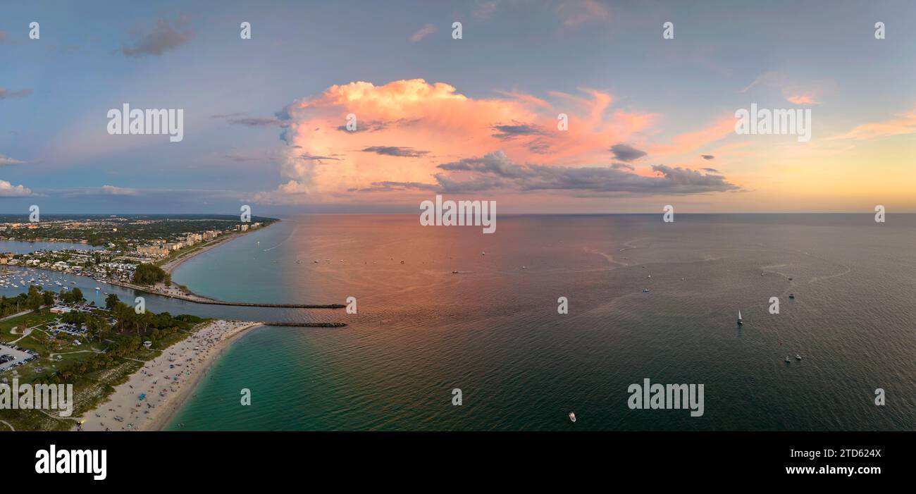 Aerial view of Nokomis beach and South and North Jetty in Sarasota ...
