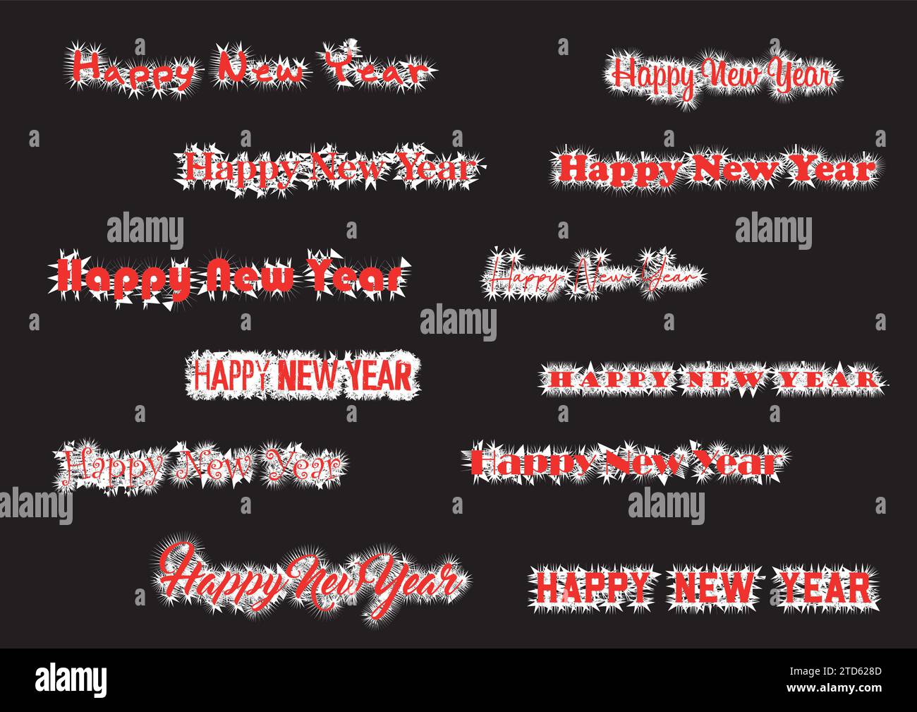 Collection Of Happy New Year Text Design with Shiny and Spiky Label ...