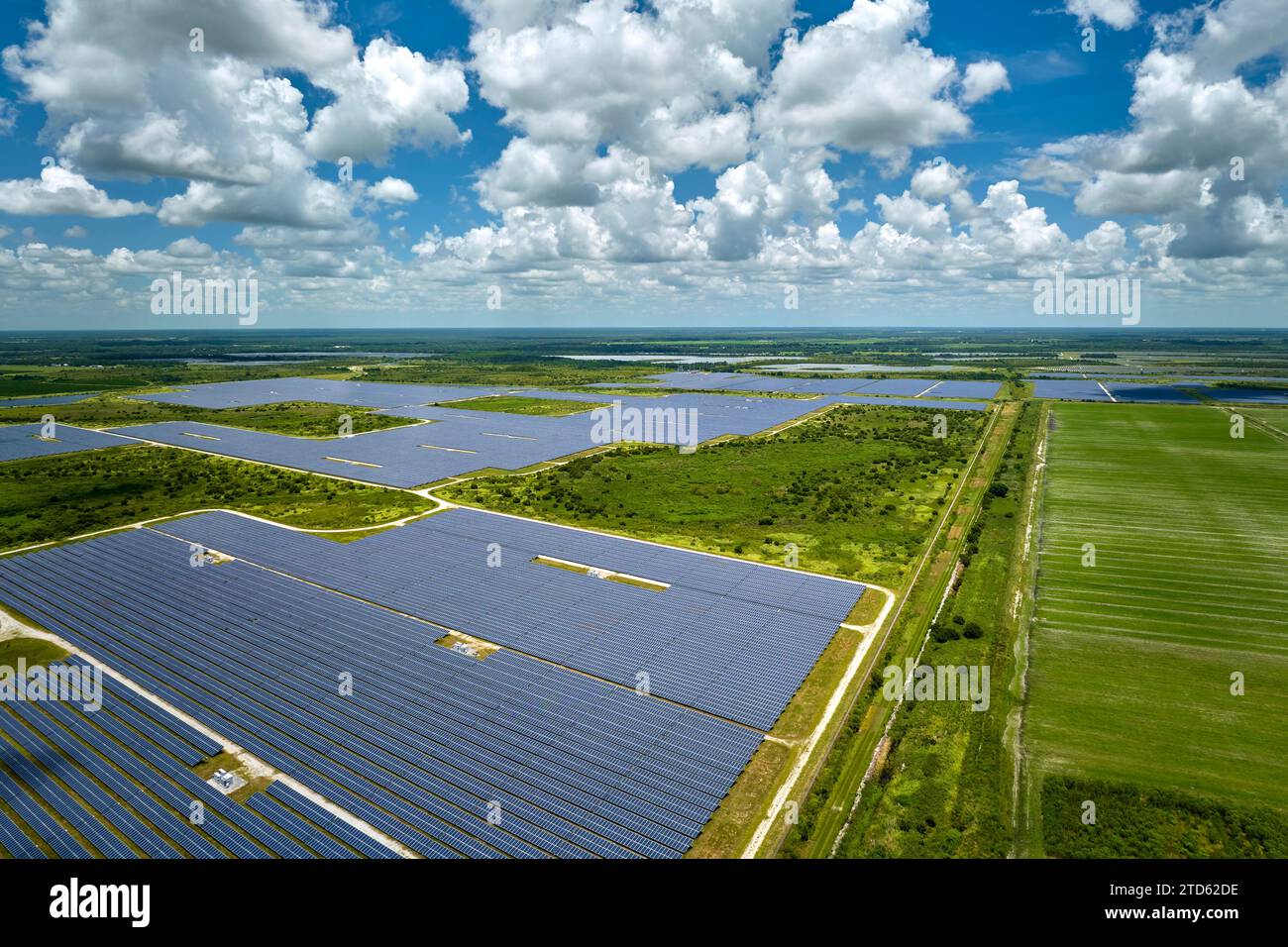 Aerial view of sustainable electric power plant between agricultural ...