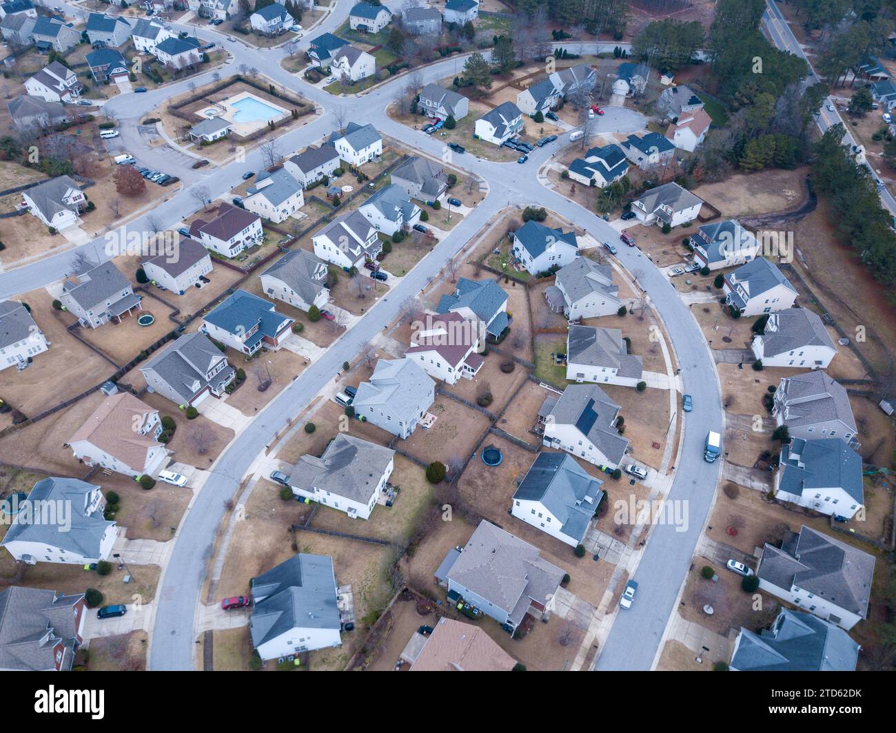 drone images of suburban single family home subdivisions in the united ...
