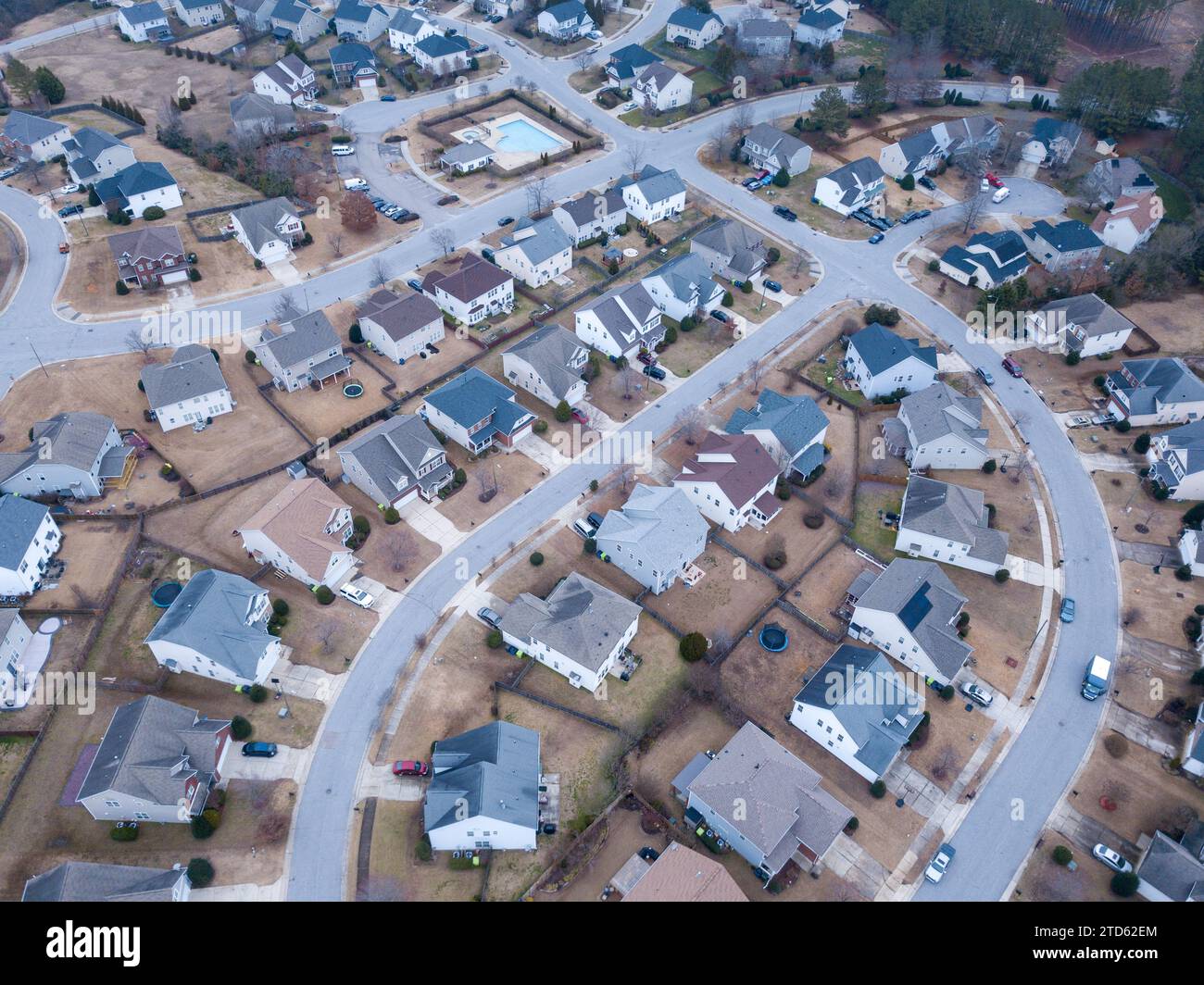 drone images of suburban single family home subdivisions in the united ...