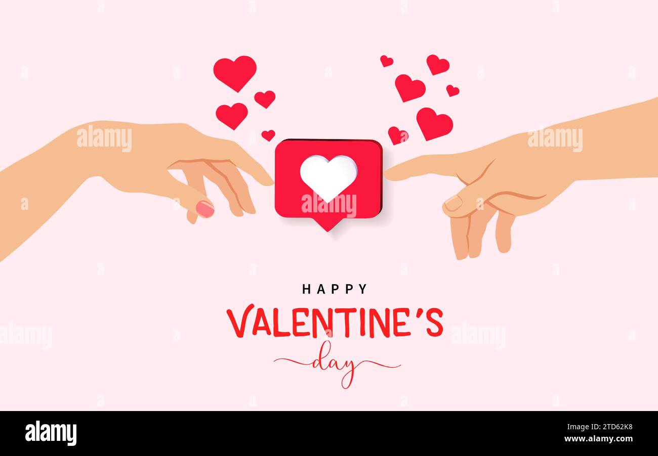 Happy Valentines Day concept with hands from creation of Adam and heart ...