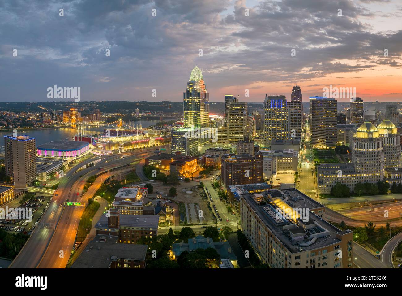 Cincinnati city in state of Ohio with brightly illuminated high ...