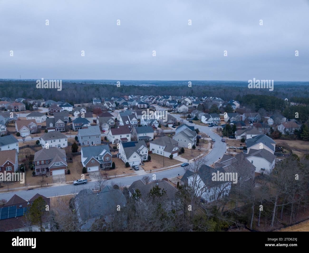 drone images of suburban single family home subdivisions in the united ...