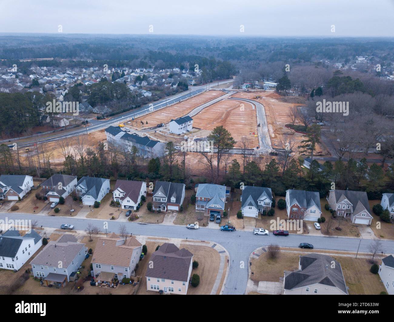 drone images of suburban single family home subdivisions in the united ...