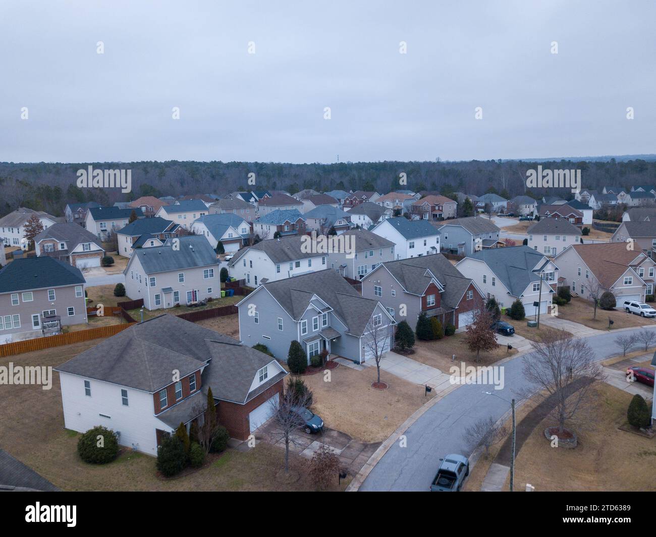 drone images of suburban single family home subdivisions in the united ...