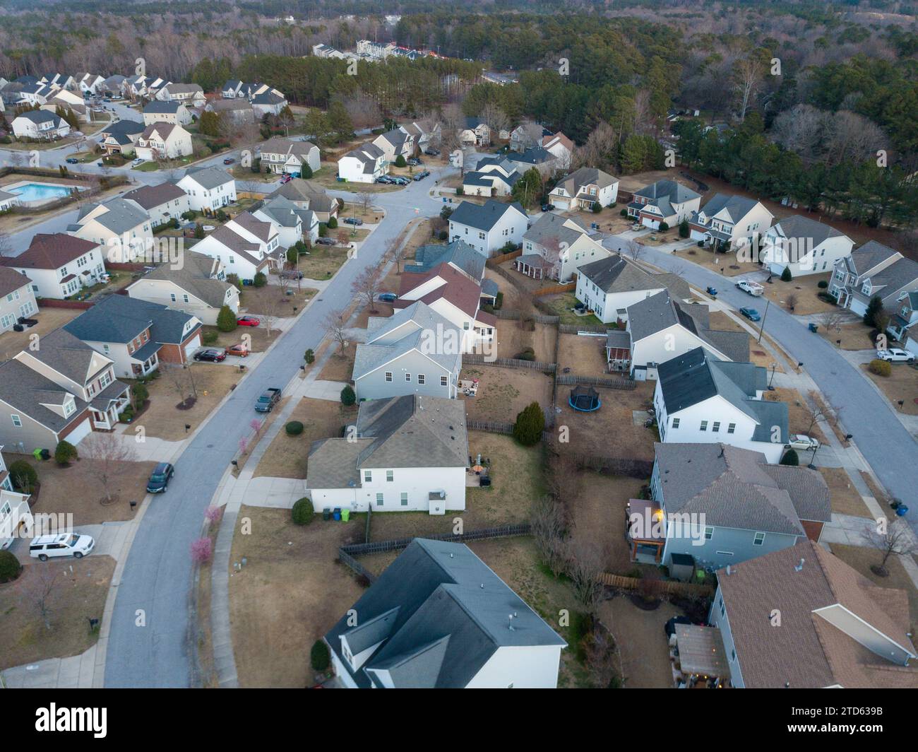 drone images of suburban single family home subdivisions in the united ...