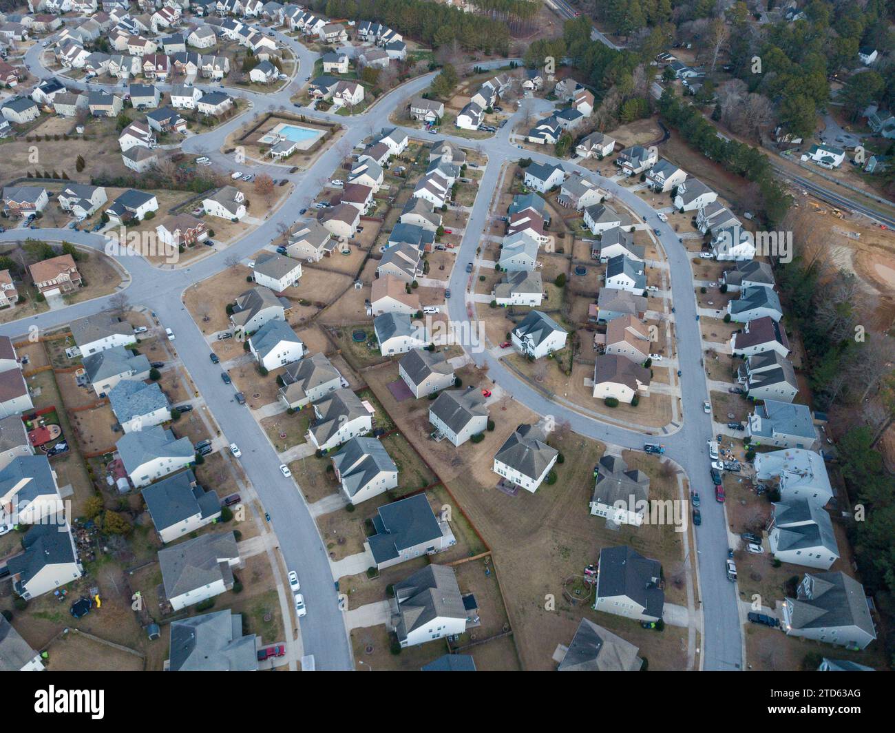 drone images of suburban single family home subdivisions in the united ...