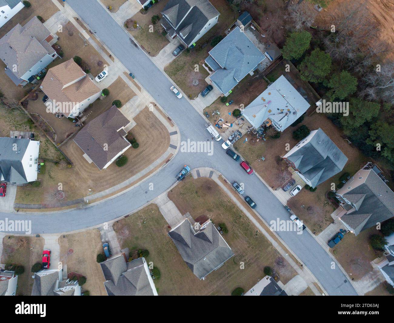 drone images of suburban single family home subdivisions in the united ...
