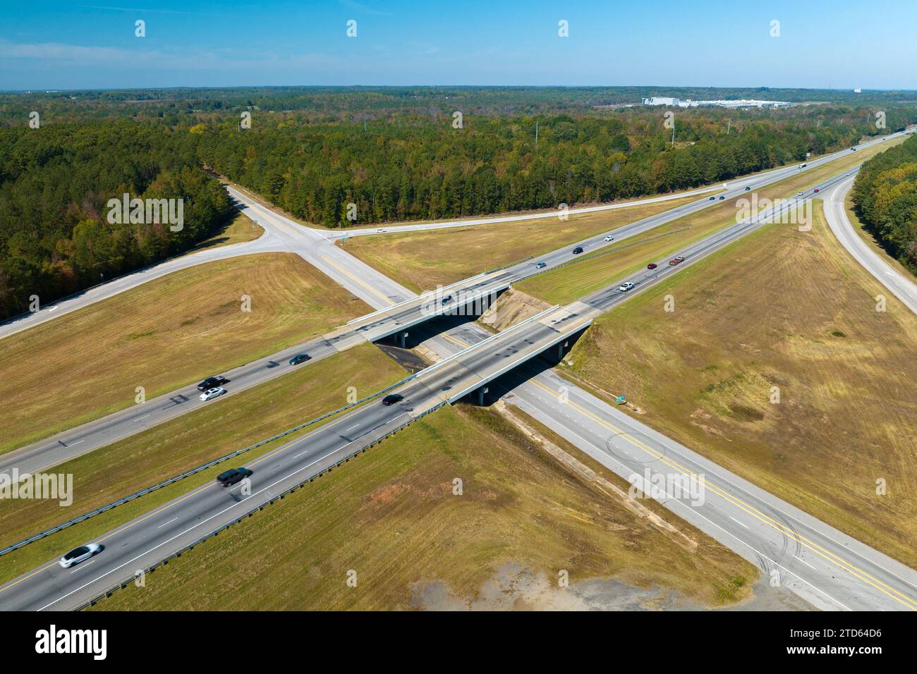 View from above of busy american highway with fast moving traffic ... View from above of busy american highway with fast moving traffic ...