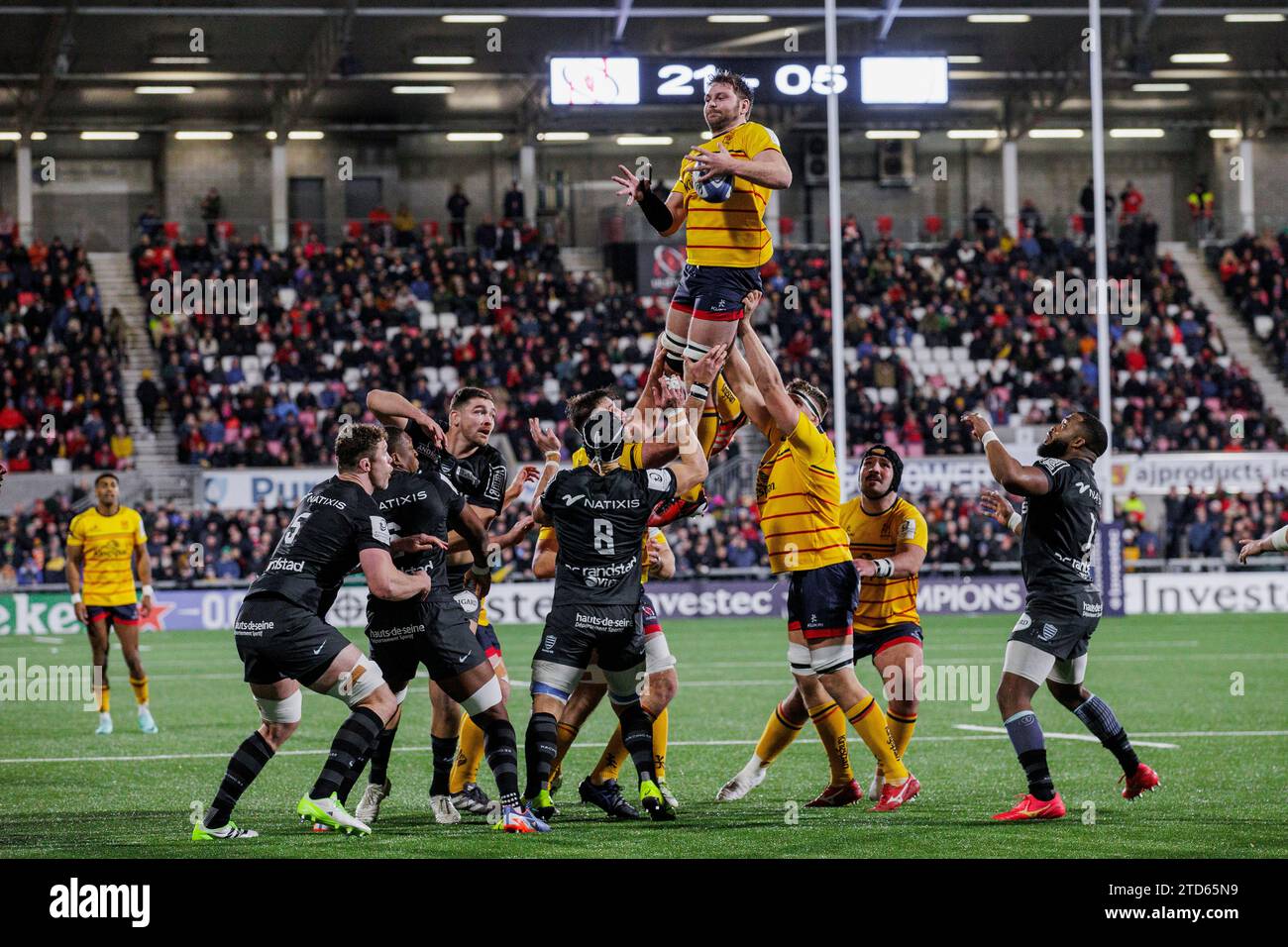 Ulster's Iain Henderson catches the ball during a line out in the ...