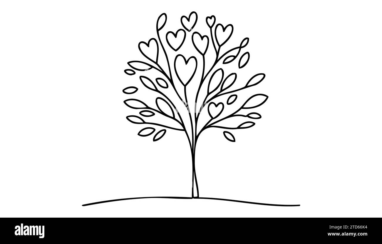 Love tree with hearts one line vector illustration Stock Vector Image ...