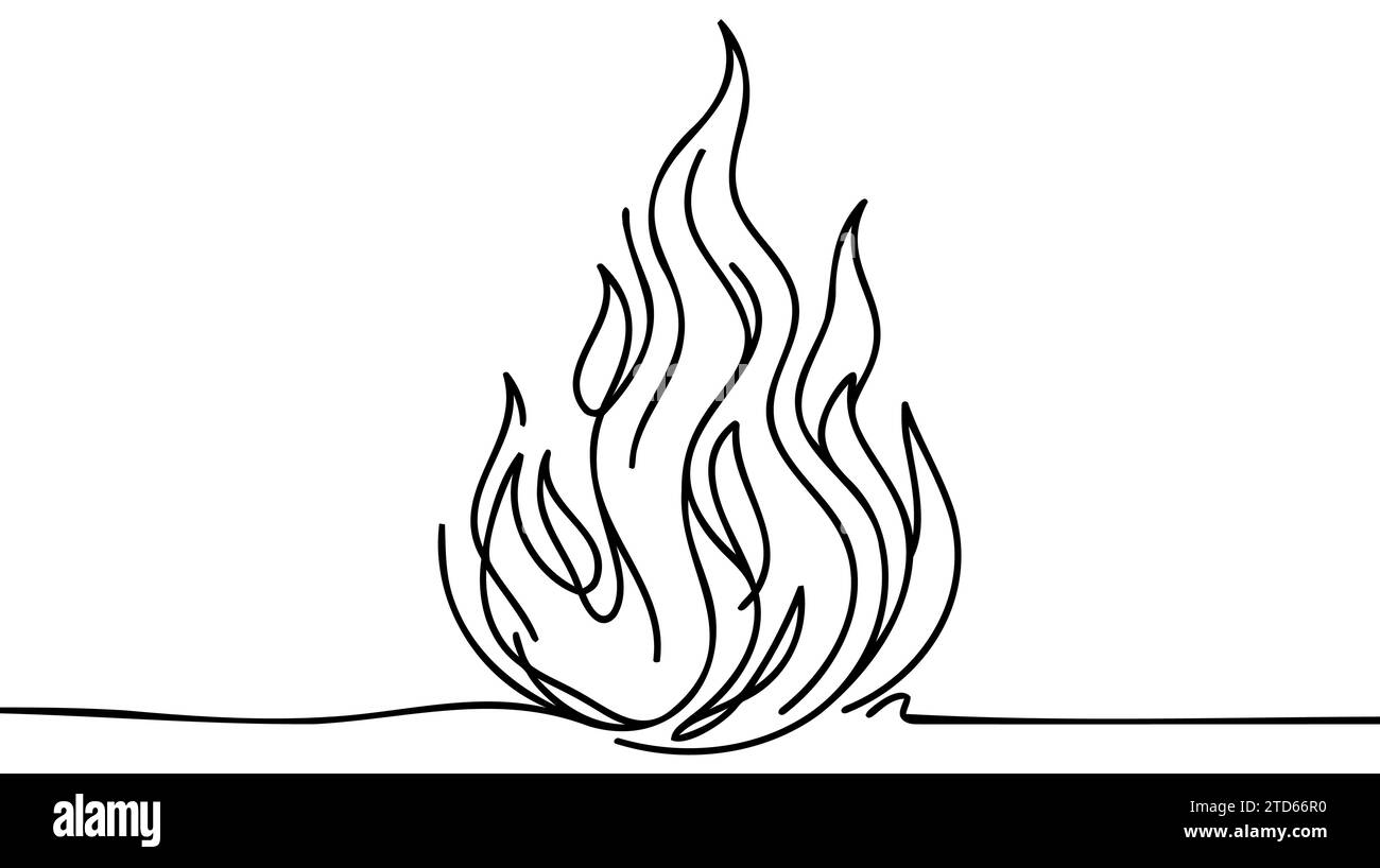 Continuous line fire, flame one line drawing isolated vector fire ...