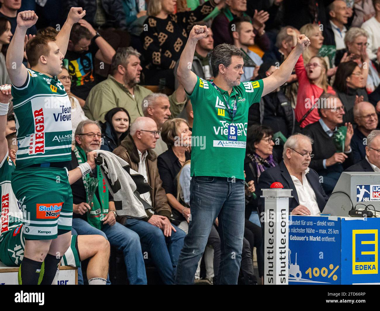 Markus Baur, Cheftrainer (Frisch Auf Goeppingen) jubelt, Frisch Auf ...