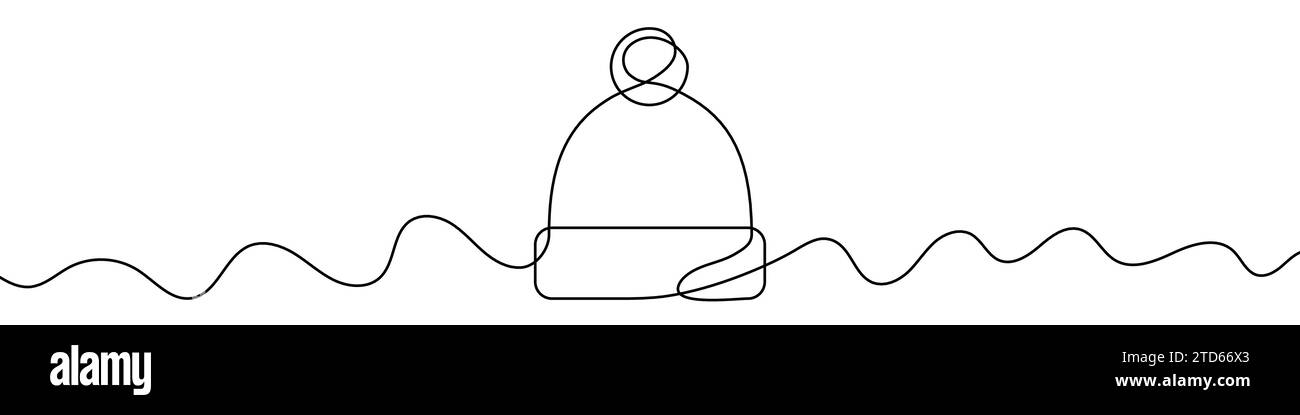 Continuous editable line drawing of warm hat. One line drawing ...