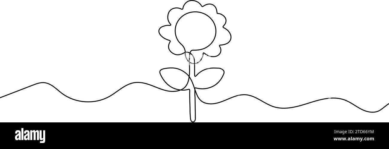 Continuous editable line drawing of sunflower. One line drawing ...