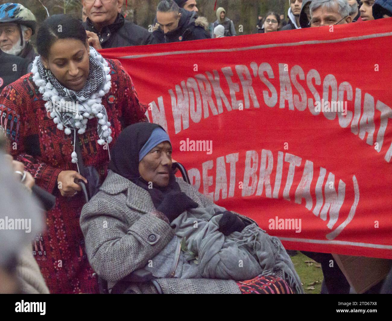 London, UK. 16 Dec 2023. A woman who was displaced in the 1947 Nakba at ...