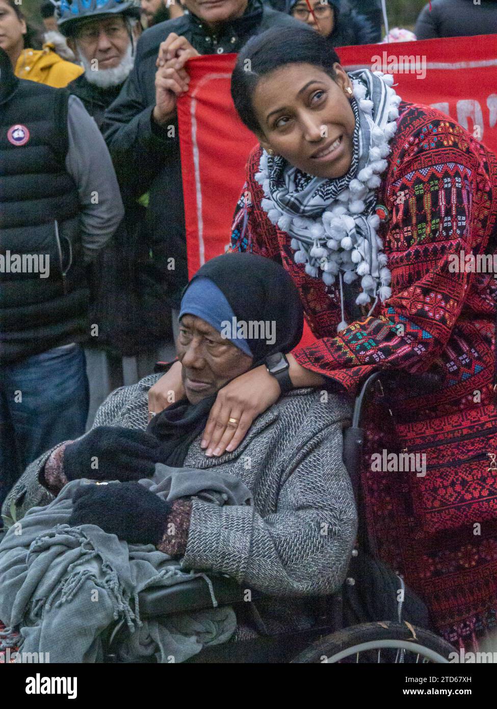 London, UK. 16 Dec 2023. A woman who was displaced in the 1947 Nakba at ...